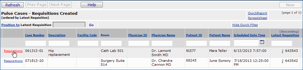Create Requisitions for Pulse Cases