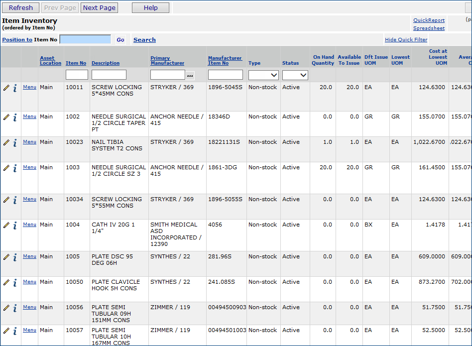 Viewing Item Inventory Information